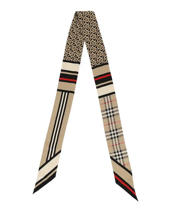 Burberry Skinny Montage Silk Scarf - Beige