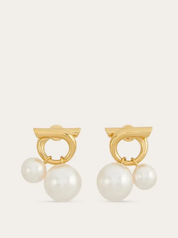 FERRAGAMO Double Pearl Earrings - Gold