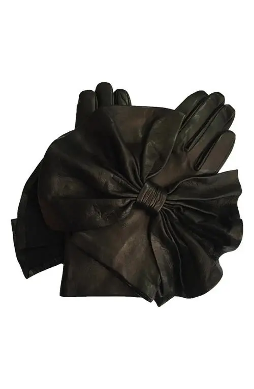 PAULA ROWAN Minnie Massive Bow Leather Gloves - Black