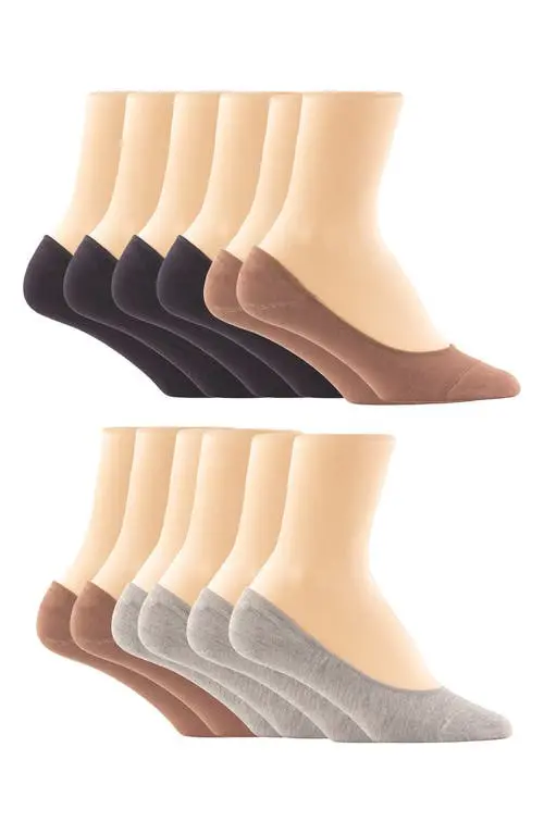 Felina 6-pack Liner Socks - Blue/ Brown/ Grey