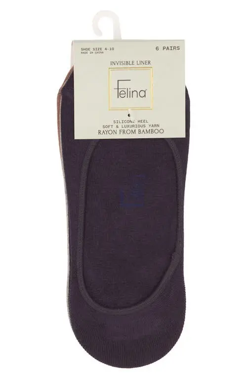 Felina 6-pack Liner Socks - Blue/ Brown/ Grey