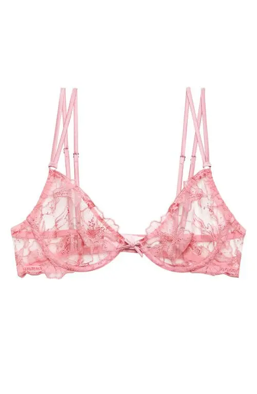 FLEUR DU MAL Harper Embroidered Underwire Demi Bra - Pink Cadillac