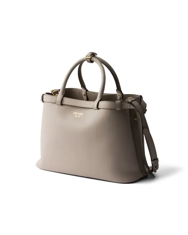 Prada Leather Handbag With Buckle Detail And Double Belt - Grey