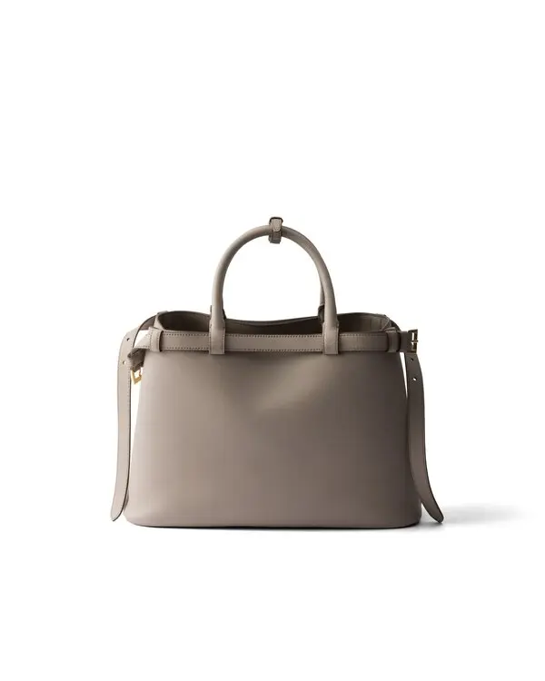 Prada Leather Handbag With Buckle Detail And Double Belt - Grey