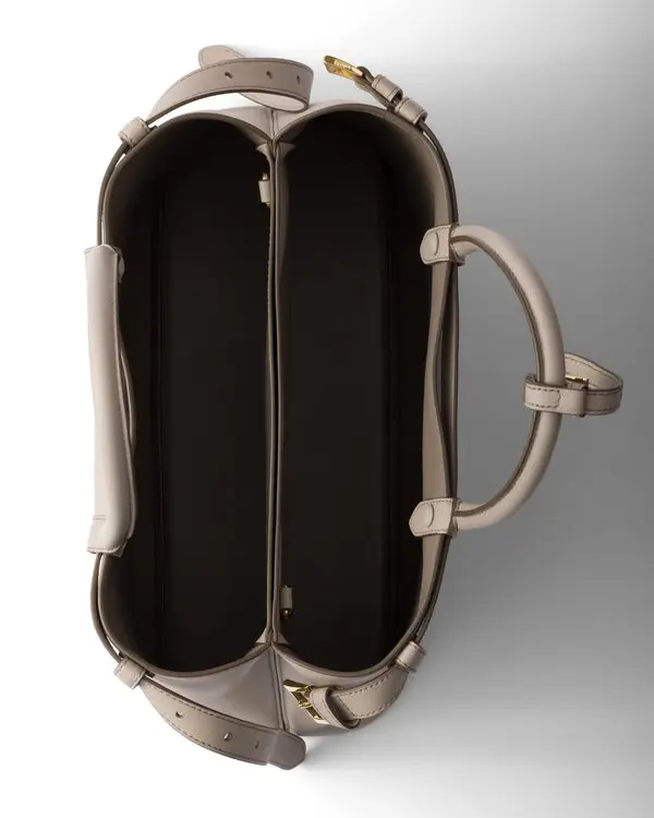 Prada Leather Handbag With Buckle Detail And Double Belt - Grey