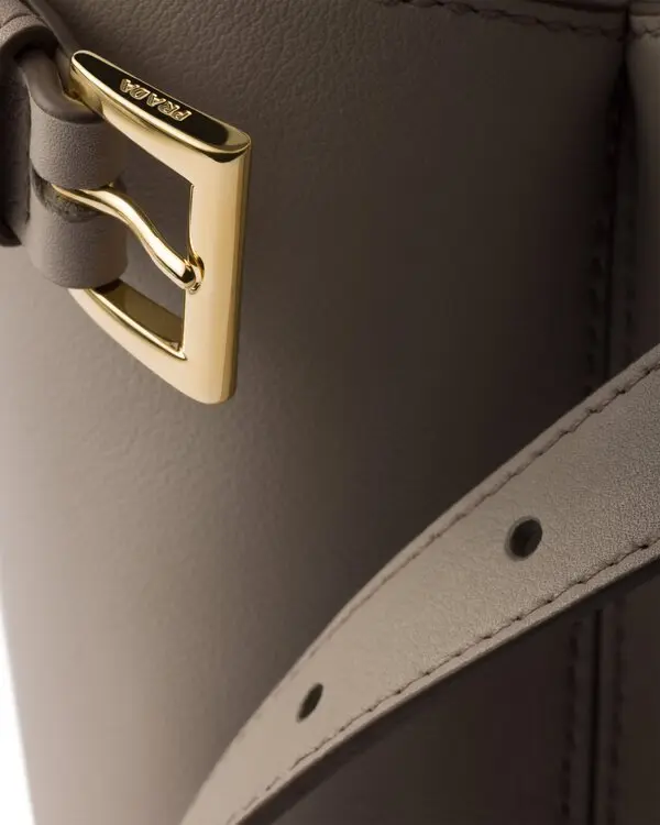 Prada Leather Handbag With Buckle Detail And Double Belt - Grey