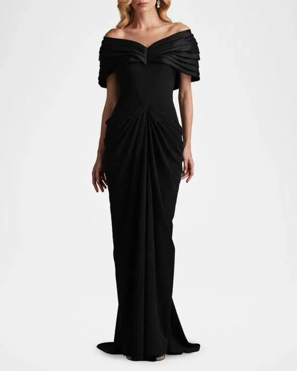 Tadashi Shoji Pleated Off-the-shoulder Gown - Black