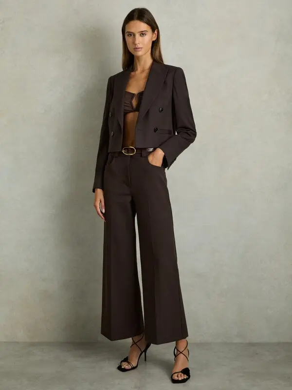REISS Myrtle Petite Twill Culotte Trousers - Chocolate Brown