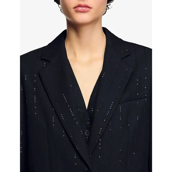Sandro Notched-lapel Single-breasted Blazer - Noir / Gris