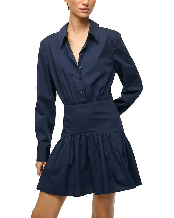 Staud Rocco Mini Shirt Dress - Navy