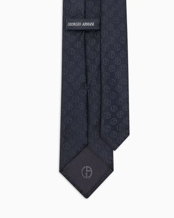 Giorgio Armani Pure Silk Neck Tie With Jacquard Monogram - Black