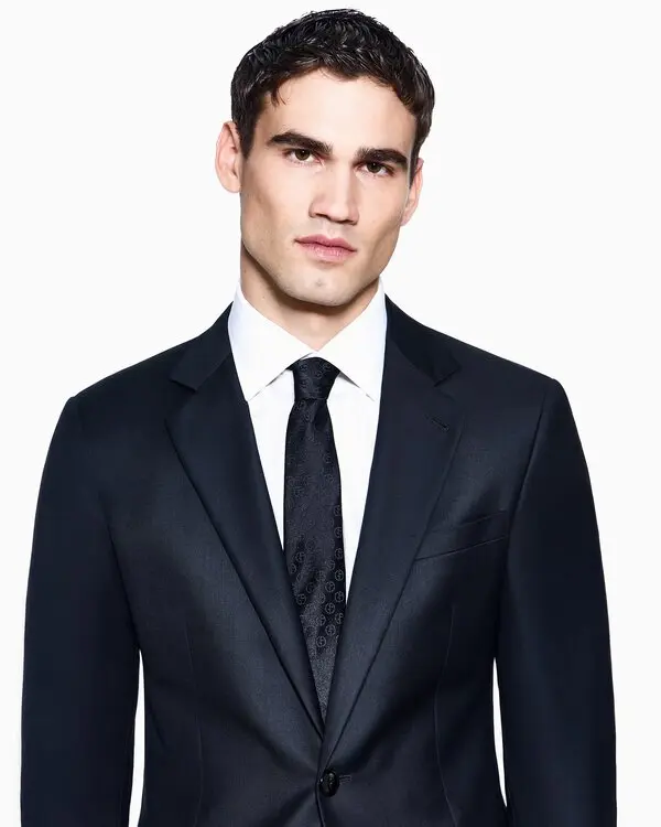 Giorgio Armani Pure Silk Neck Tie With Jacquard Monogram - Black