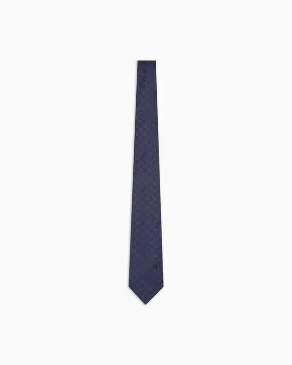 Giorgio Armani Pure Silk Neck Tie With Jacquard Monogram - Blue