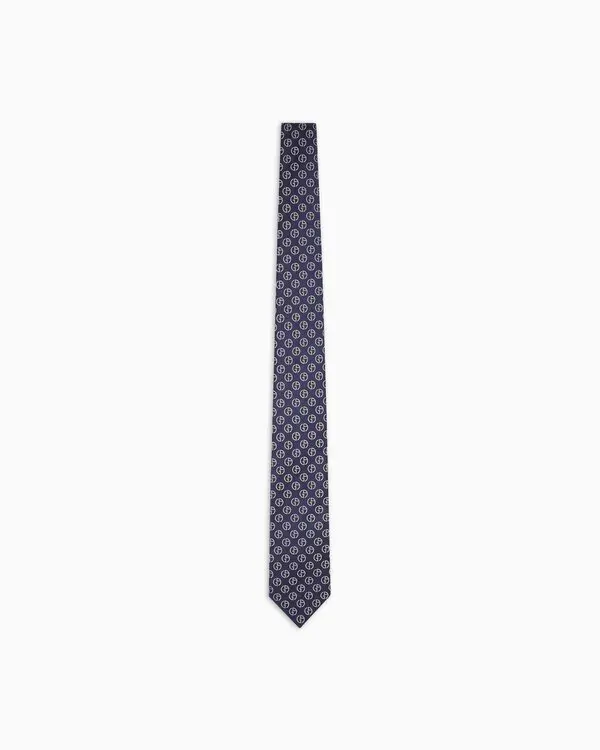 Giorgio Armani Pure Silk Tie With Jacquard Monogram - Blue