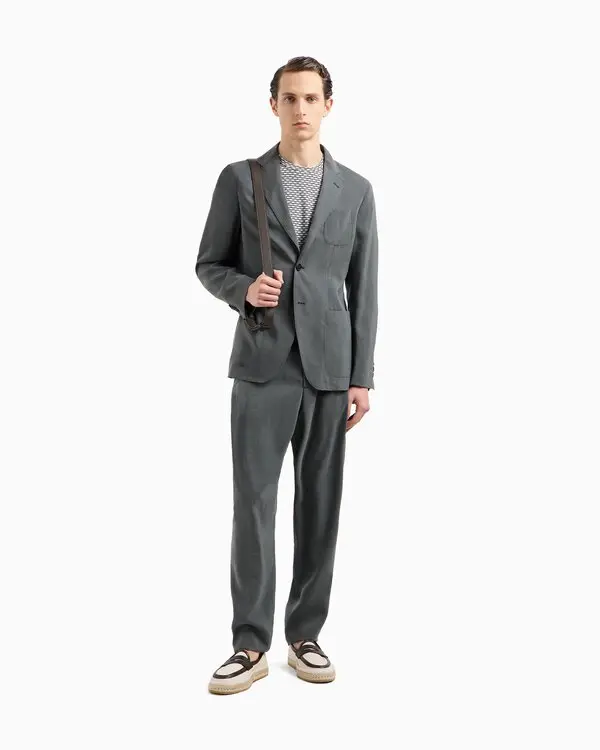 Giorgio Armani Washed Silk-blend Single-pleat Trousers - Grey
