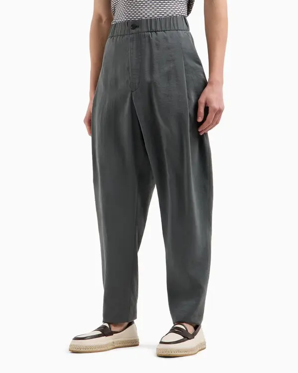 Giorgio Armani Washed Silk-blend Single-pleat Trousers - Grey