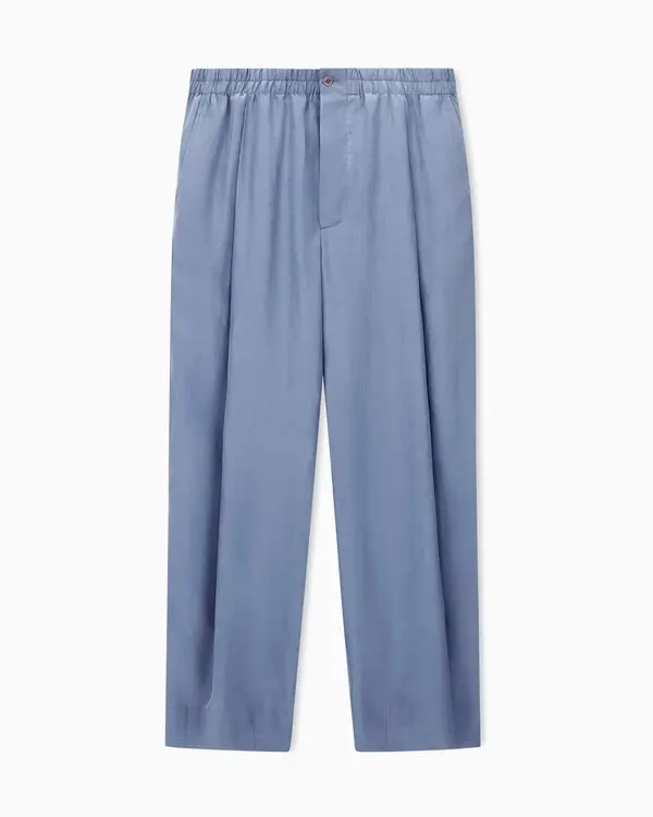 Giorgio Armani Washed Silk-blend Single-pleat Trousers - Light Blue