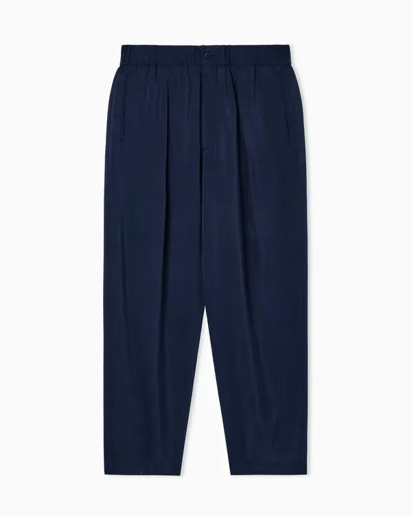 Giorgio Armani Washed Silk-blend Single-pleat Trousers - Navy_blue