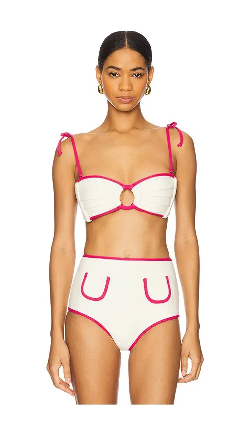MONTCE Tori Ties Bandeau Bikini Top - Cream & Raspberry