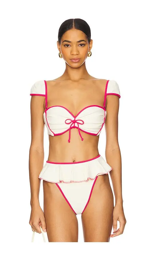 MONTCE Cabana Bows Bikini Top - Cream & Raspberry