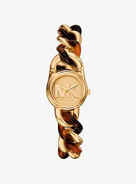 Michael Kors Gold and Brown Chain Watch Michael Kors Tortoise Chain Gold Watch #michaelkors... | Depop main image 4