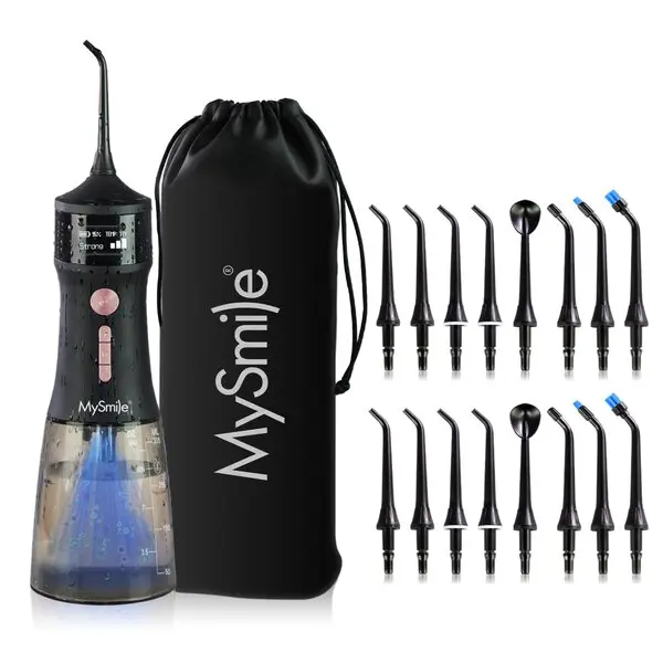 MYSMILE Lp221 Cordless Water Flosser With Refill Jet Tips Bundle - Black