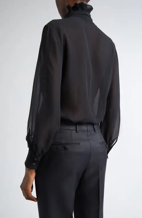 TOM FORD Ruffle Silk Georgette Tuxedo Shirt - Black