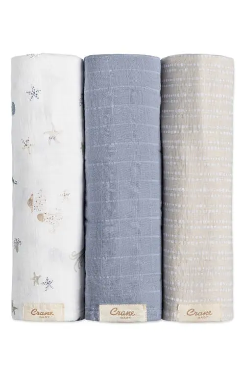 CRANE BABY Cove 3-pack Assorted Cotton Swaddle Blankets - Blue