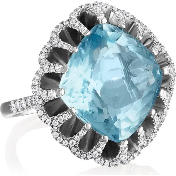 MINDI MOND Aquamarine & Diamond Statement Ring - 18k White Gold