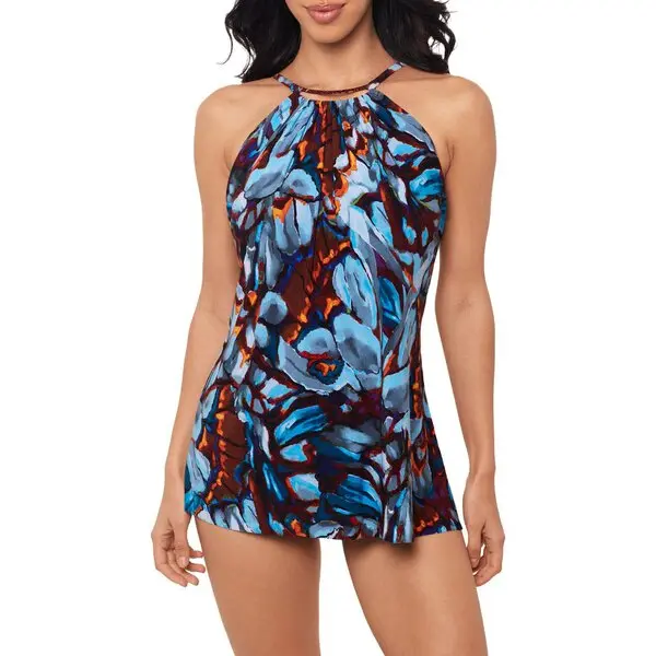 MAGICSUIT® Monarch Parker Skirted One-piece Swimsuit - Blue Multi