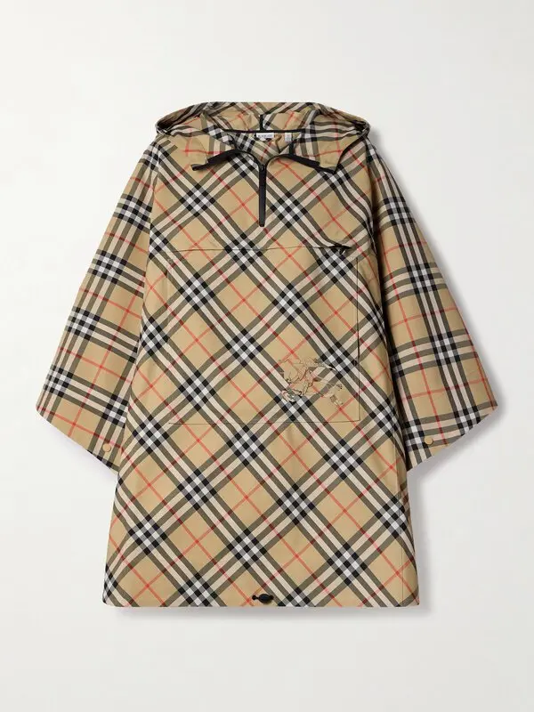 Burberry Hooded Checked Twill Cape - Brown