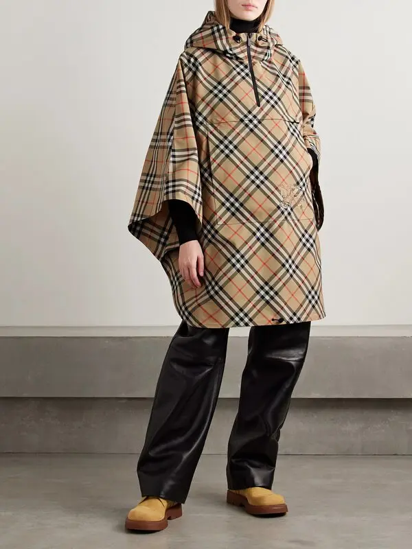 Burberry Hooded Checked Twill Cape - Brown