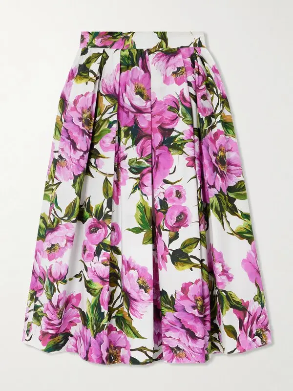 Dolce & Gabbana Pleated Floral-print Midi Skirt - Pink