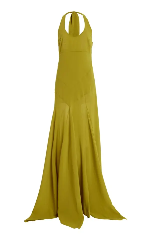 SIEDRES Exclusive Raye Scarf-detailed Midi Halter Dress - Green