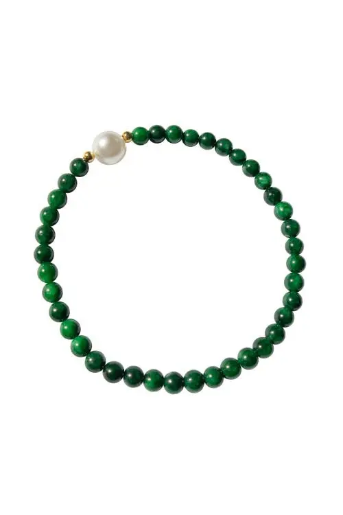 SEREE Clara Pearl And Chalcedony Beaded Bracelet - Green