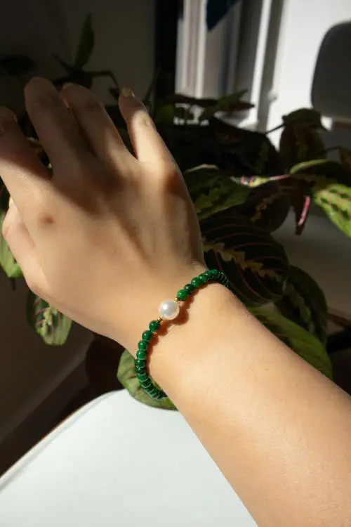 SEREE Clara Beaded Bracelet With Faux Pearl And Jade