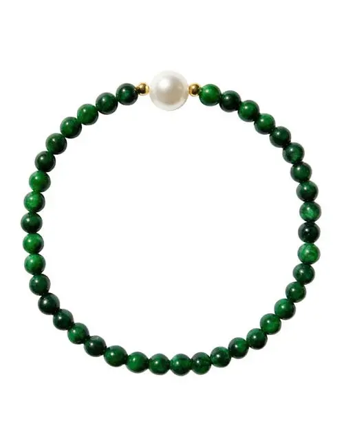 SEREE Clara Beaded Bracelet With Faux Pearl And Jade - Green
