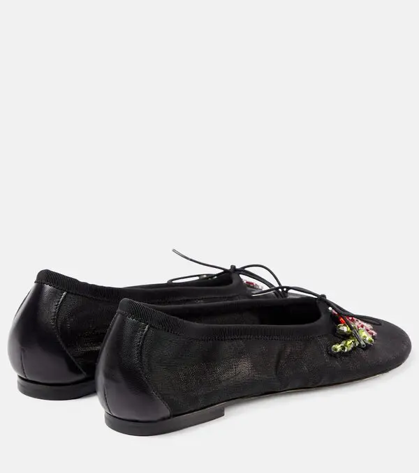 Simone Rocha Bow-detail Embellished Ballet Flats - Black