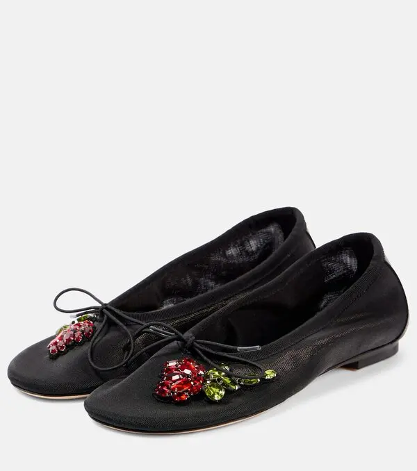 Simone Rocha Bow-detail Embellished Ballet Flats - Black