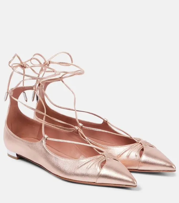 AQUAZZURA Gabi Leather Ballet Flats - Neutrals
