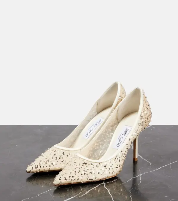 JIMMY CHOO Love 85 Beaded Mesh Pumps