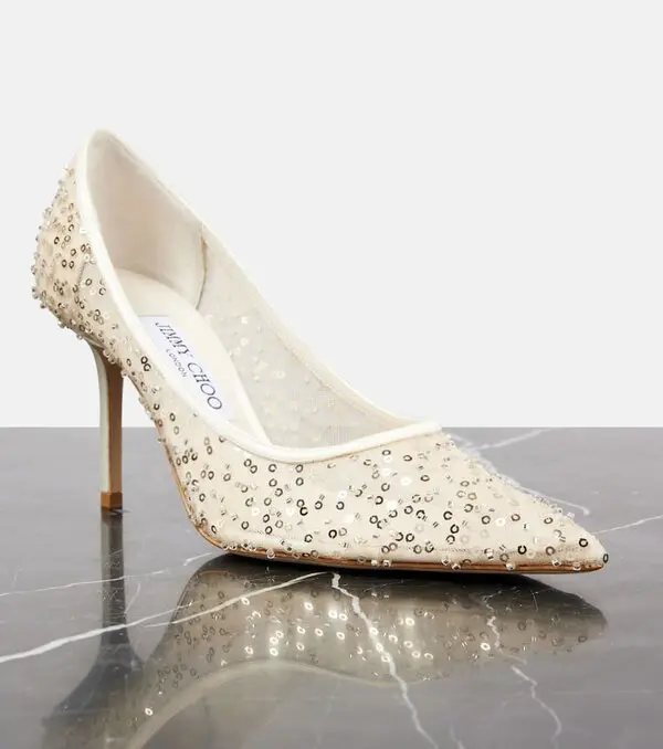 JIMMY CHOO Love 85 Beaded Mesh Pumps
