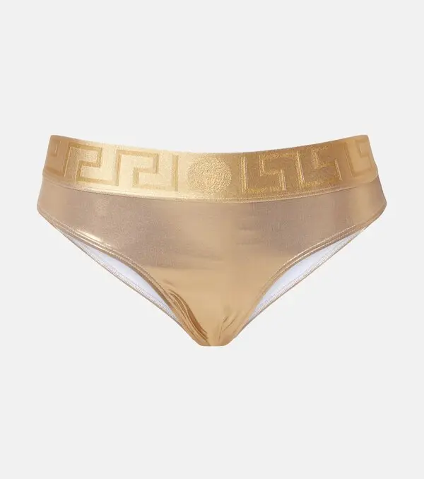 Versace Logo Metallic Bikini Bottom - Gold