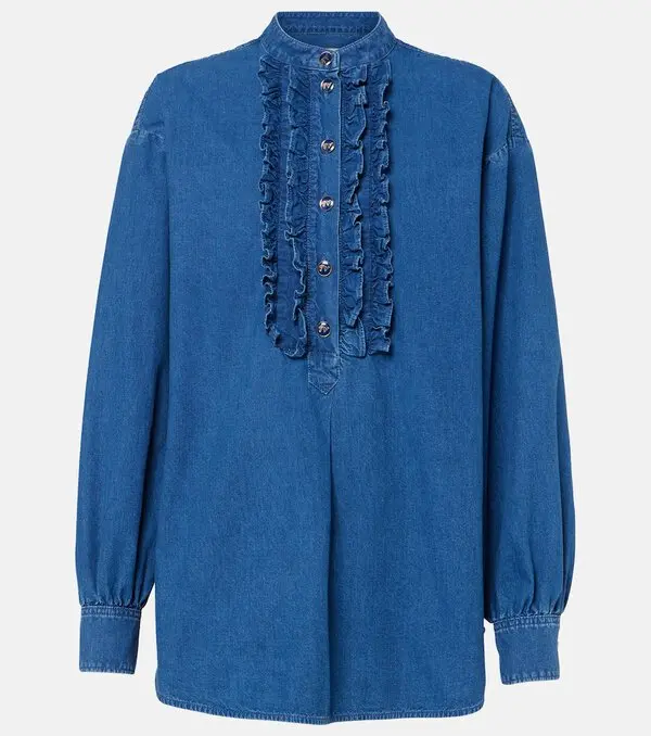 Valentino Garavani Ruffled Denim Blouse - Blue