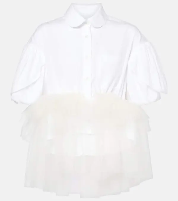 Simone Rocha Tulle-trimmed Cropped Shirt