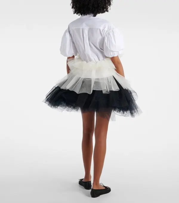 Simone Rocha Cropped Cotton Shirt With Tulle Trim