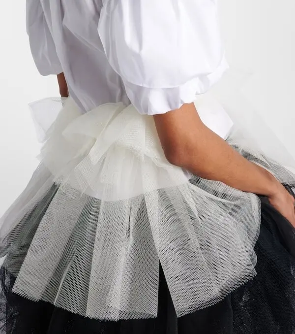 Simone Rocha Cropped Cotton Shirt With Tulle Trim