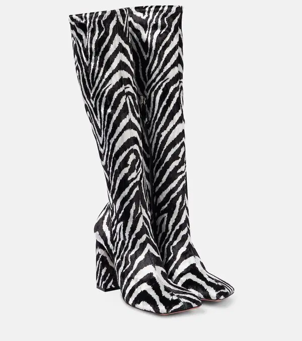 Amina Muaddi Marine Stretch 95 Velvet Knee-high Boots - Black
