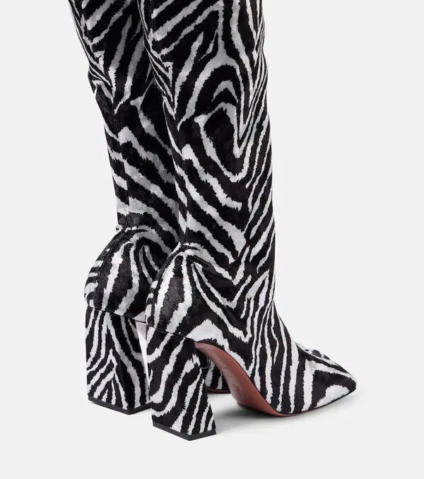 Amina Muaddi Marine Stretch 95 Velvet Knee-high Boots - Black