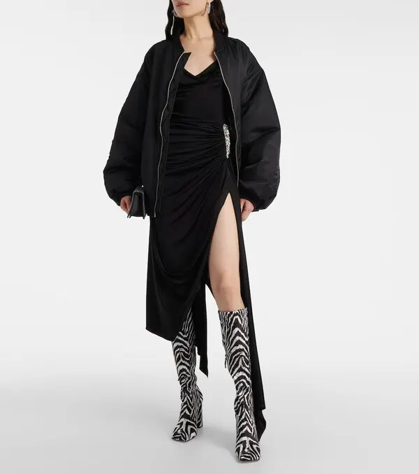 Amina Muaddi Marine Stretch 95 Velvet Knee-high Boots - Black